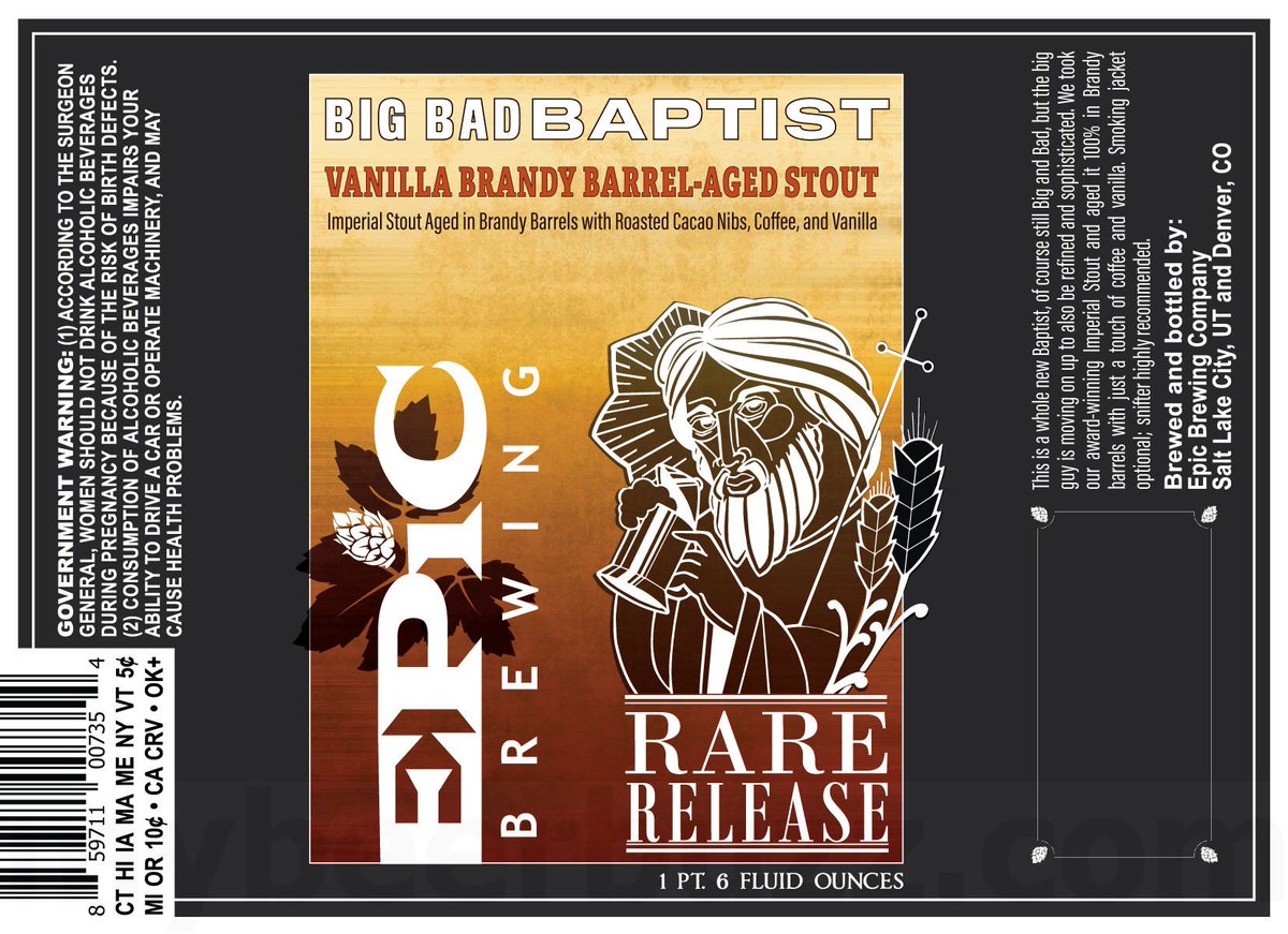 Epic Big Bad Baptist Vanilla Brandy Barrel Aged Stout 22oz | Buy Craft ...